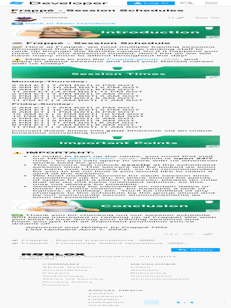 Frappé - Session Schedules - Bulletin Board - Developer Forum Roblox | PDF | Computing | Software
