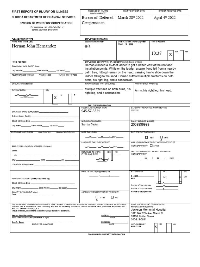 Workers' Compensation Law Template 1 Comp - First Report of Injury or ...