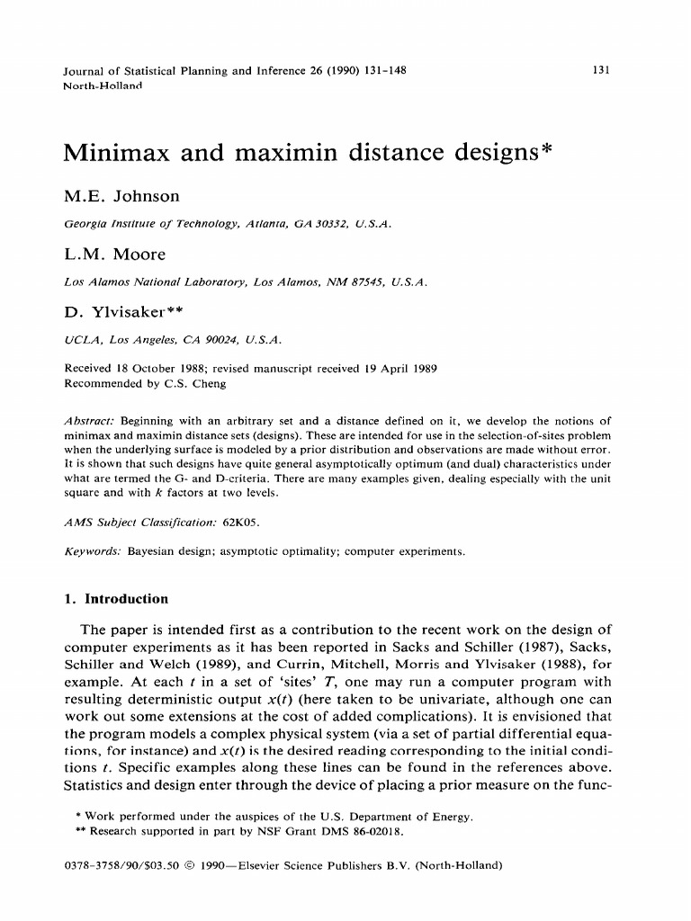 Minimax & Maximin Distance Designs | PDF | Distance | Variance