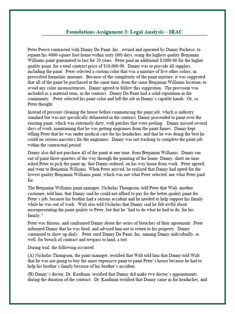 Foundations Assignment 3 Legal Analysis - IRAC | PDF | Hearsay | Witness