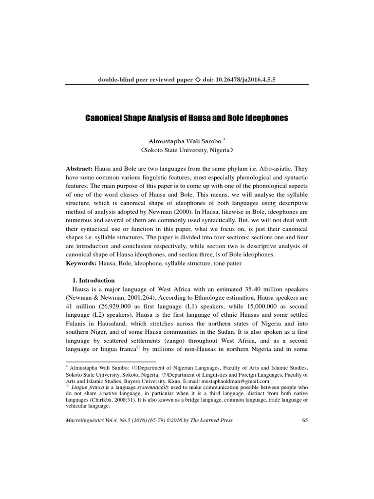 Hausa and Bole Ideophone Analysis | PDF | Syllable | Tone (Linguistics)