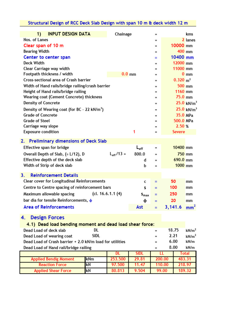RCC Slab Bridge Design 10 M - 2022 | PDF | Strength Of Materials | Bending