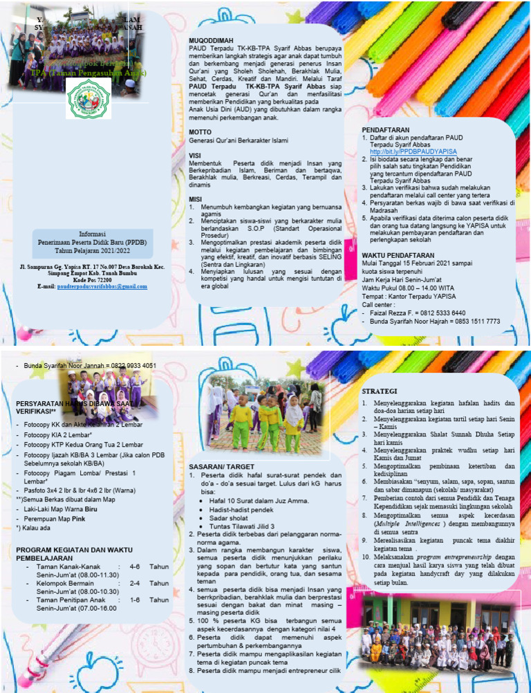 PPDB PAUD Terpadu YAPISA 2021/2022 | PDF