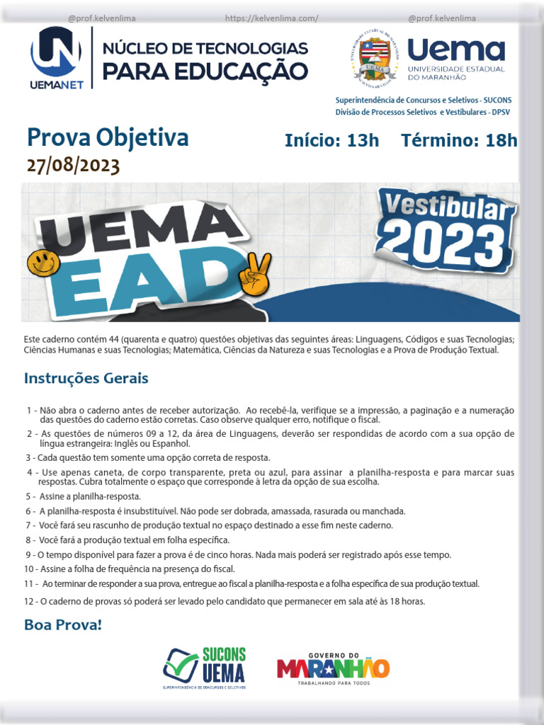 Prova - Uema Ead - UemaNet 2023 | PDF | Tempo