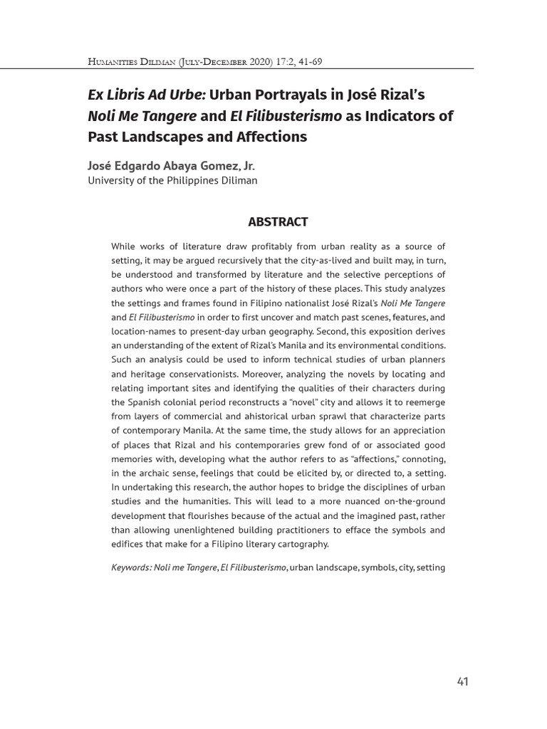 Ex Libris Ad Urbe Urban Portrayals in José Rizal's Noli Me Tangere and El Filibusterismo As ...