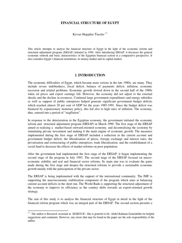 Egypt's Financial Structure Post-ERSAP | PDF | Banks | Monetary Policy