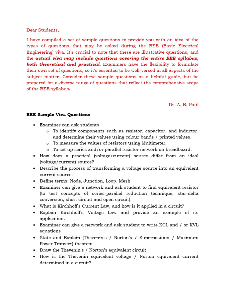 BEE Viva Questions and Answers Guide | PDF | Ac Power | Series And ...