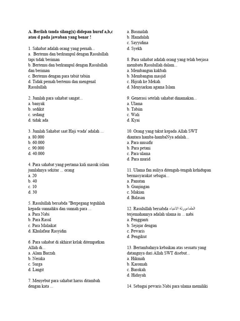 Soal Aswaja Kelas 4 | PDF