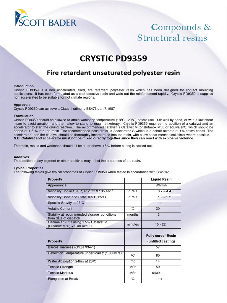 Crystic PD9359 Fire Retardant Resin | PDF | Polyester | Physical Sciences
