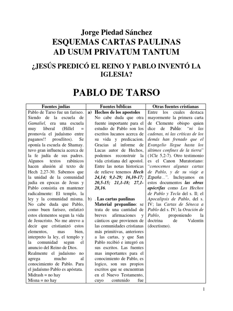 Esquemas Cartas Paulinas | PDF | Pablo el apóstol | Jesús