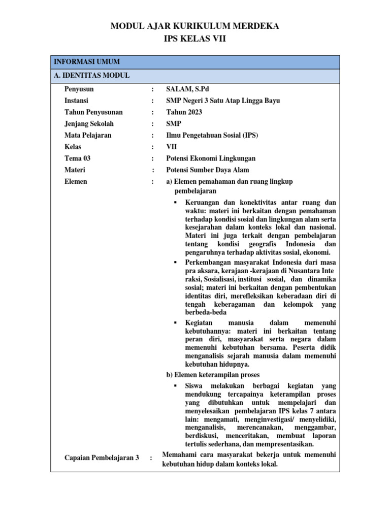 MODUL AJAR KURIKULUM MERDEKA (SALAM, S.PD) | PDF