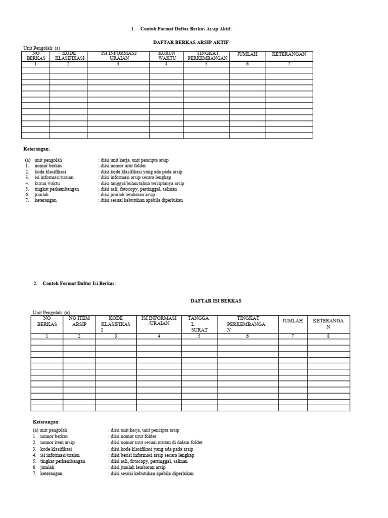 Contoh Format Manajemen Arsip Dinamis | PDF