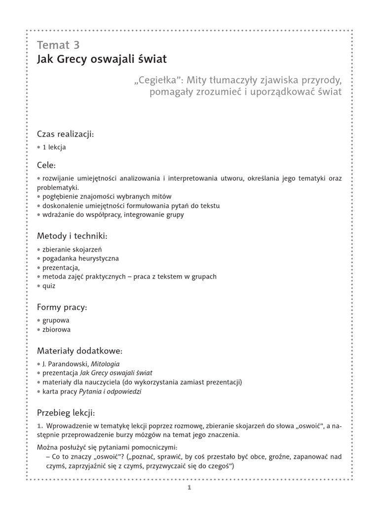 Temat 3 Jak Grecy Oswajali Swiat PDF | PDF