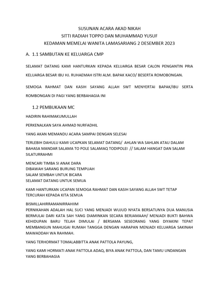 Naskah MC Akad Nikah St. Radia. Muh. Yusuf | PDF