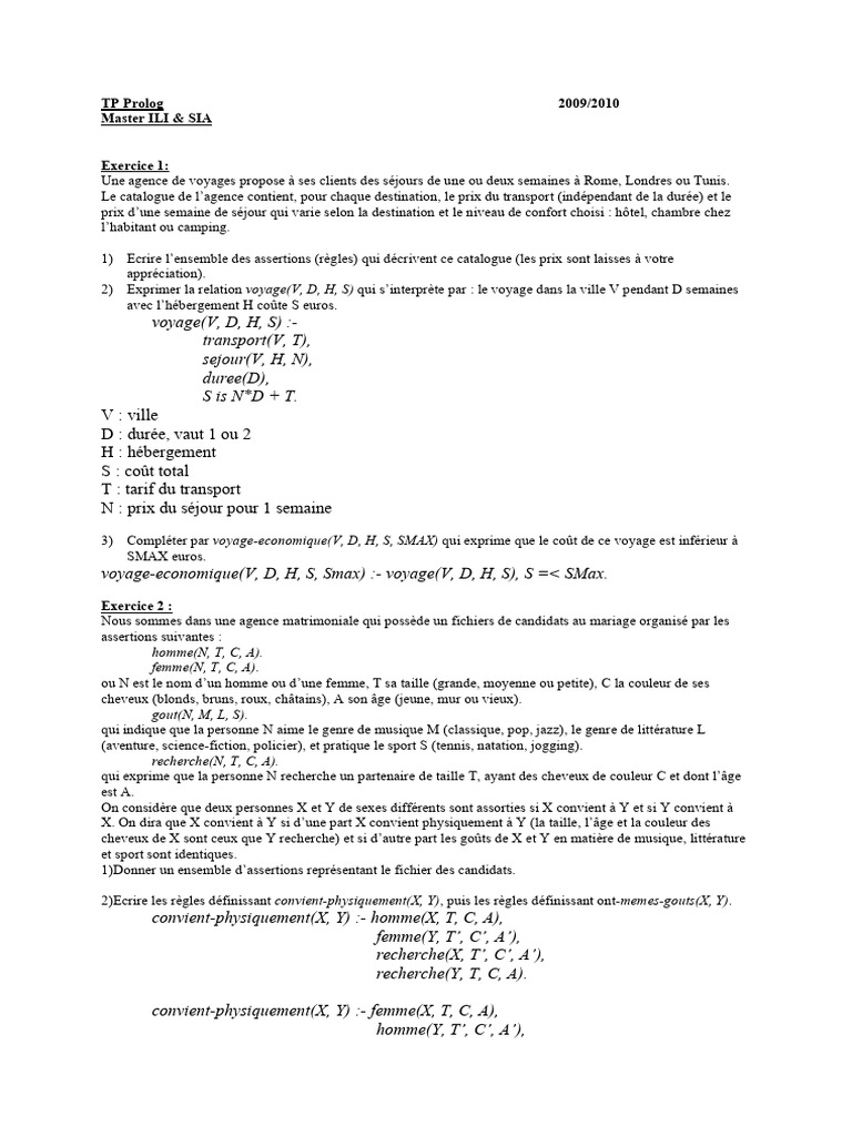 TP 1 Prolog Corr | PDF | Tourisme | Secteurs du service