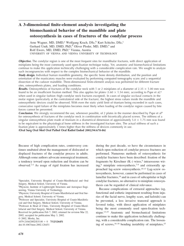 A 3-Dimensional Finite-Element Analysis Investigating The Biomechanical Behavior of The Mandible ...
