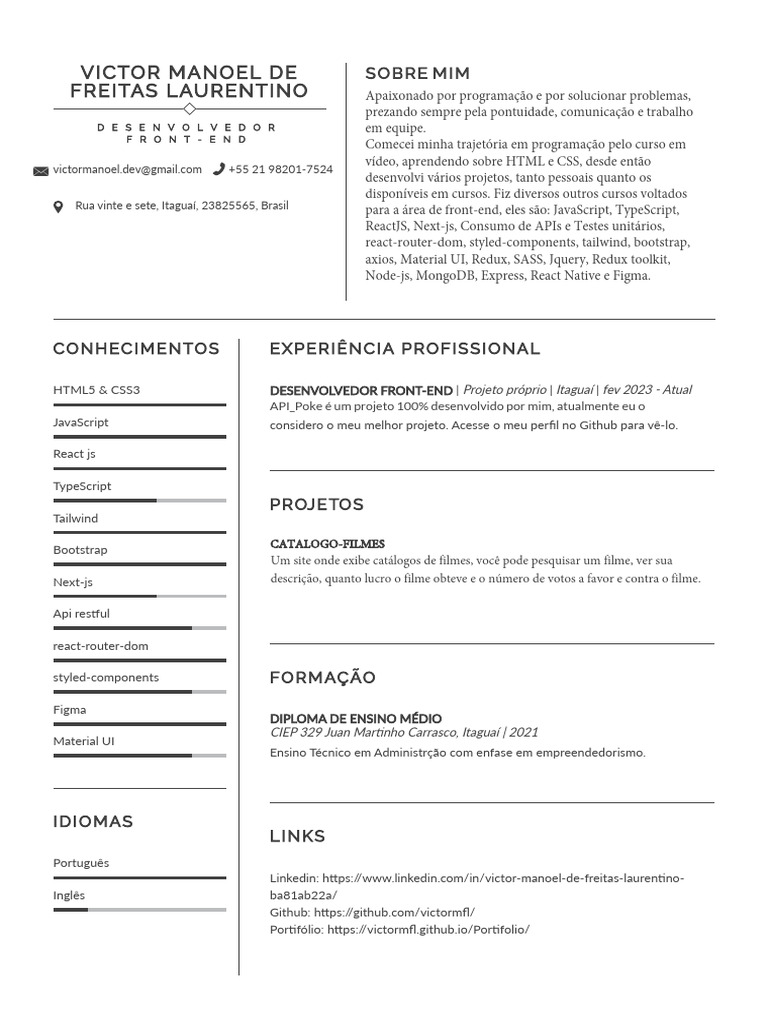 CV Victor | PDF | Desenvolvimento Web | Desenvolvimento de software