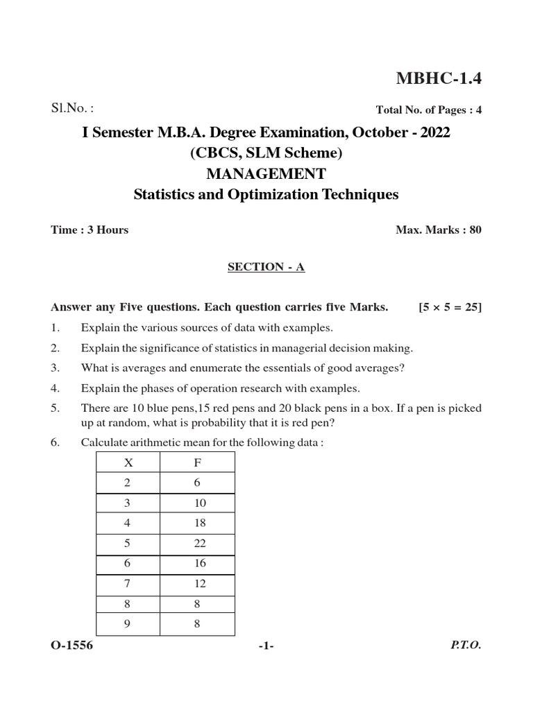 Statistics and Optimization Techniques OCT 2022 | Download Free PDF ...