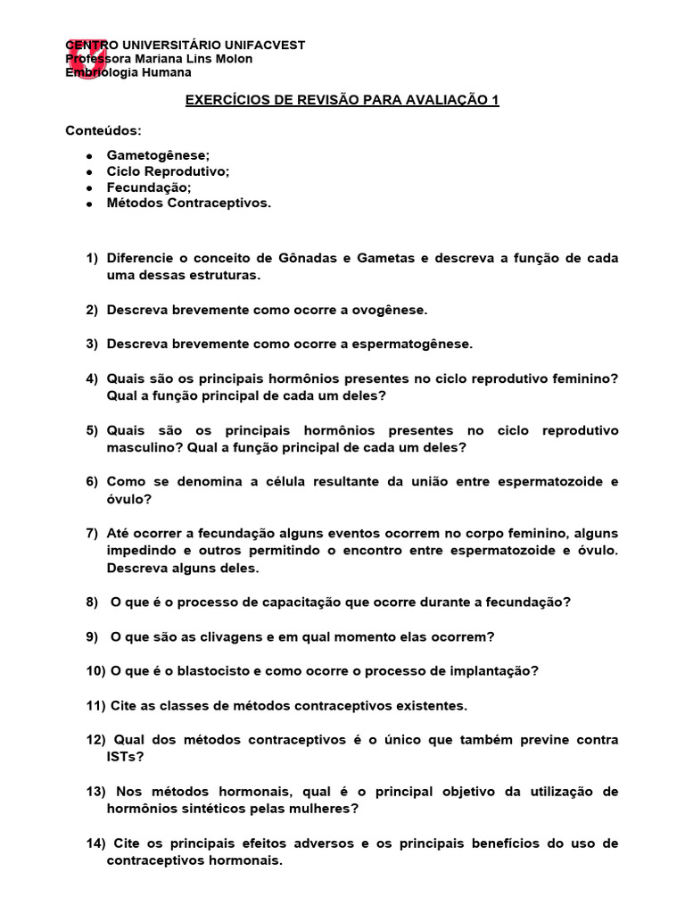 Exercícios de Revisão para Av1 | PDF