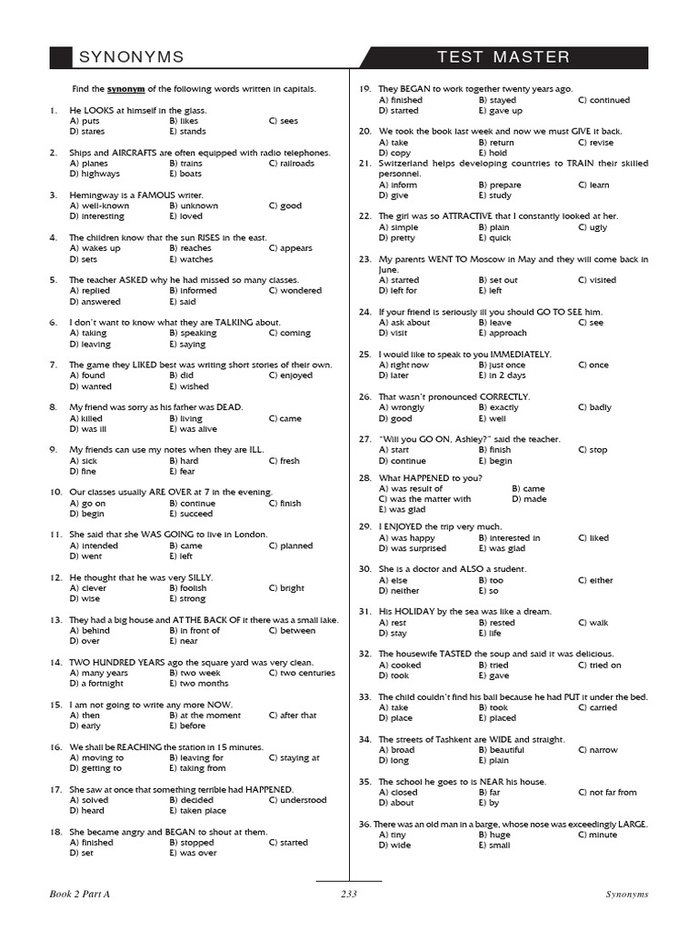Synonyms Test for Bank Exams | PDF