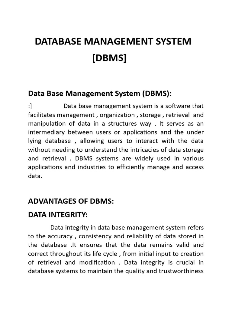 Advantages of Dbms | PDF | Databases | Backup