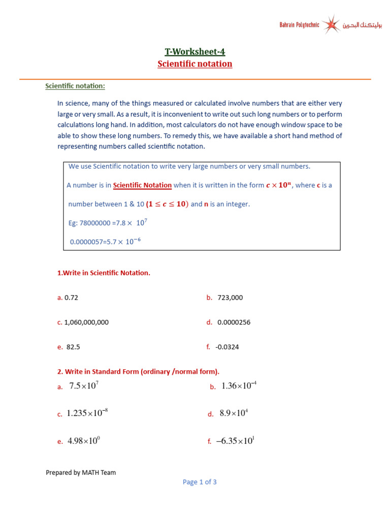 T - Worksheet-4 - Scientific Notation (Week13) | PDF | Mathematical Notation | Science