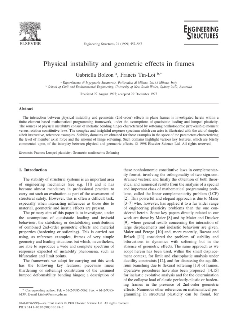 Physical Instability and Geometric Effects in Frames | PDF | Bending ...