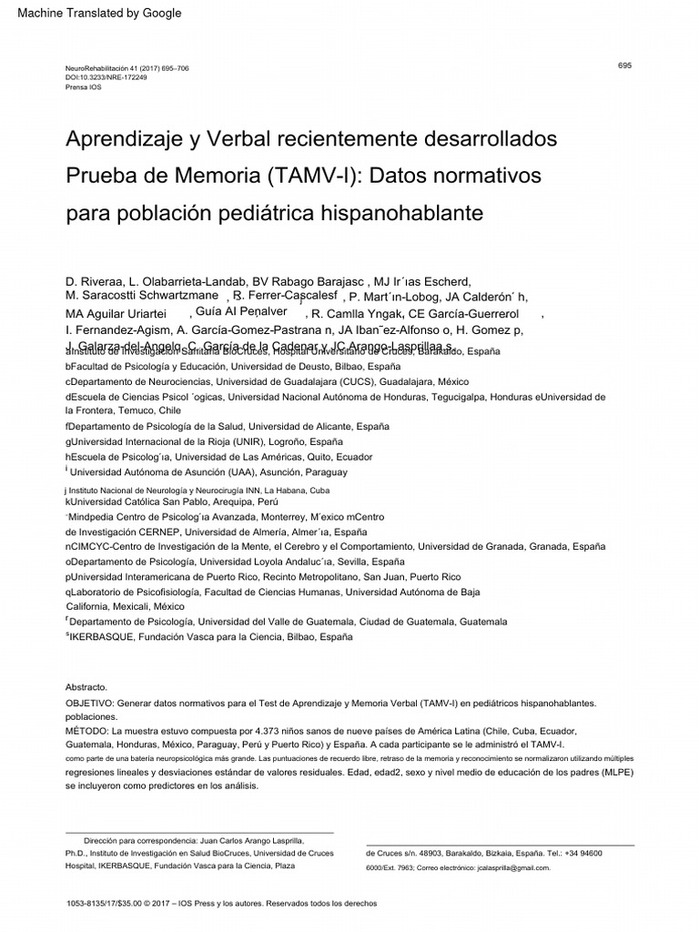Tamv I | PDF | Memoria | Neuropsicología