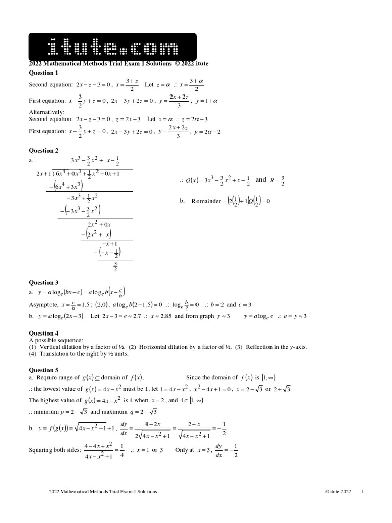 2022 Mathematical Methods Trial Exam 1 Solutions 1 | PDF | Applied Mathematics | Graph Theory