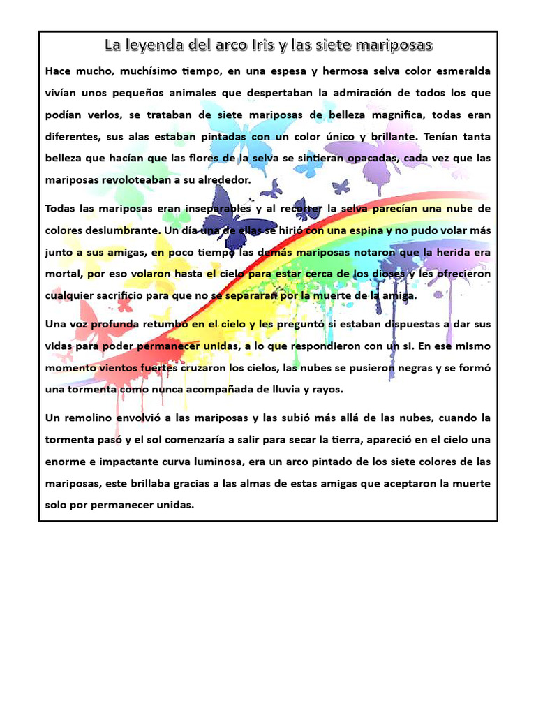 La Leyenda Del Arco Iris y Las Siete Mariposas - LEYENDA | PDF | Cielo | Relámpago