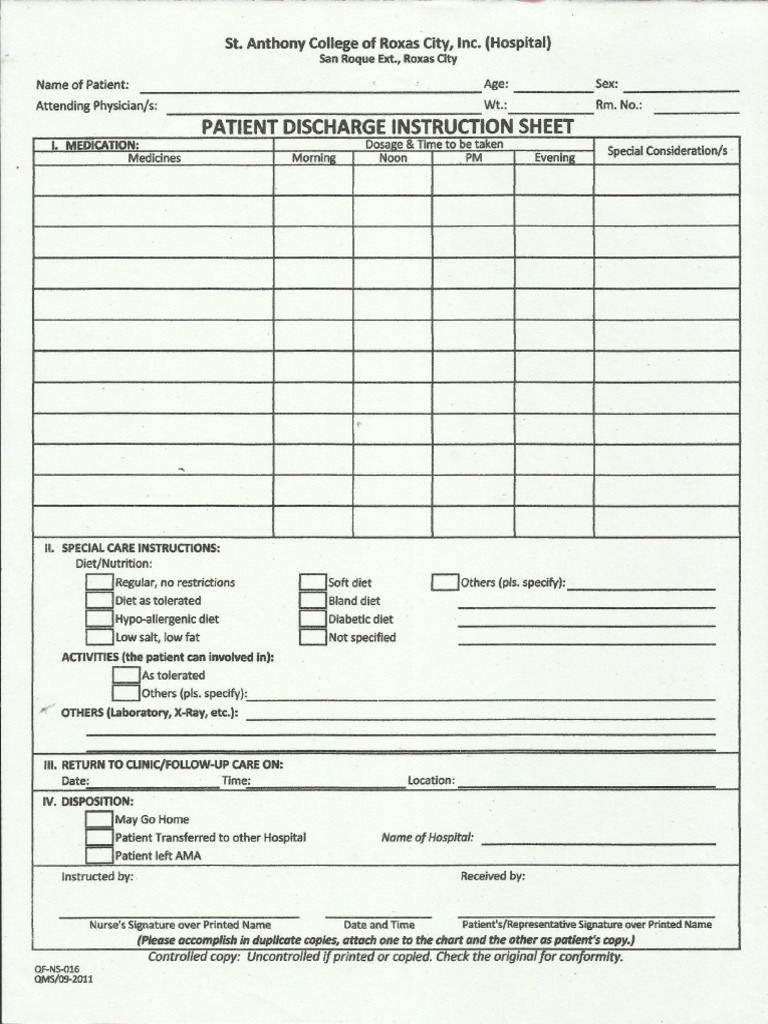 Patient Discharge Instruction Sheet 1 | PDF