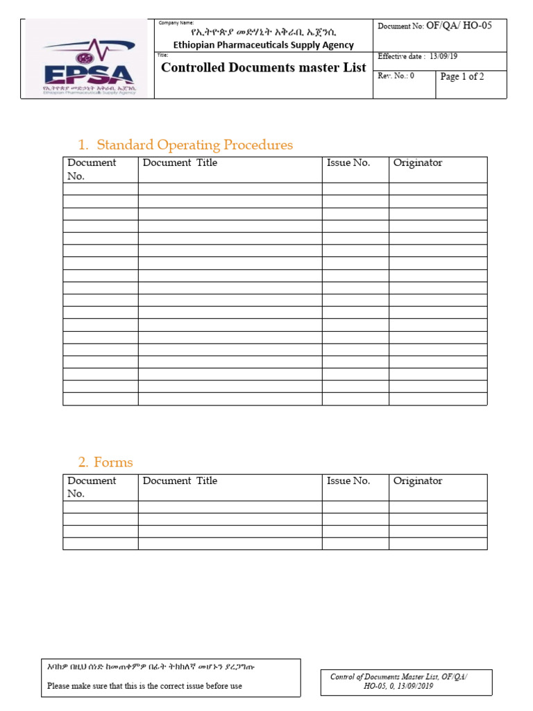 Controlled Documents Master List | PDF