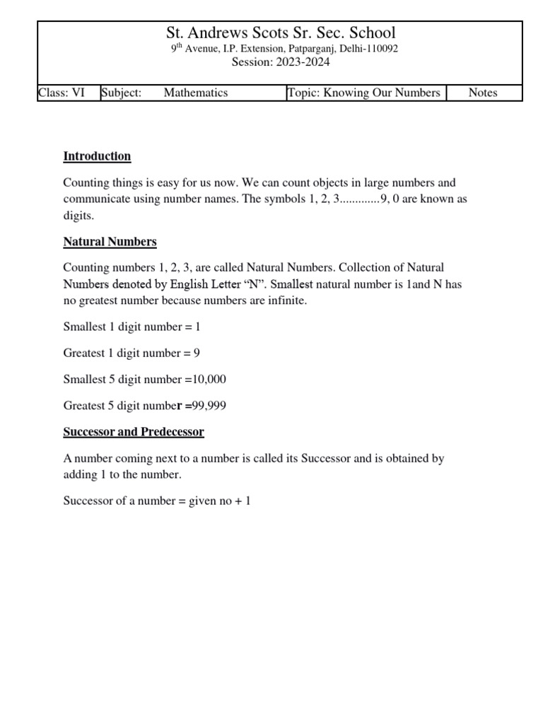 Maths - Knowing Our Numbers Notes (VI) | PDF | Numbers | Natural Number
