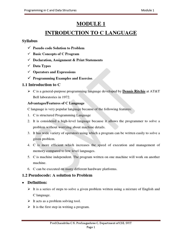 Module1 C Tokens And Input Output Stataments Pdf Integer Computer Science Variable