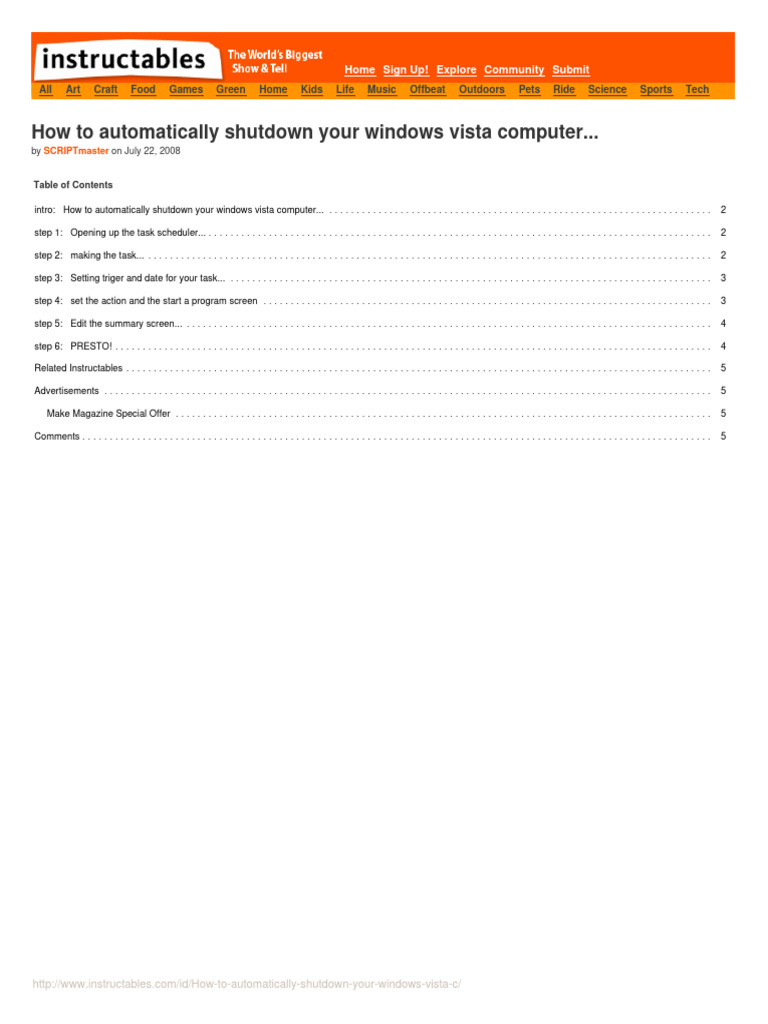 How To Automatically Shutdown Your Windows Vista C | PDF | Windows Vista | Ibm Pc Compatibles