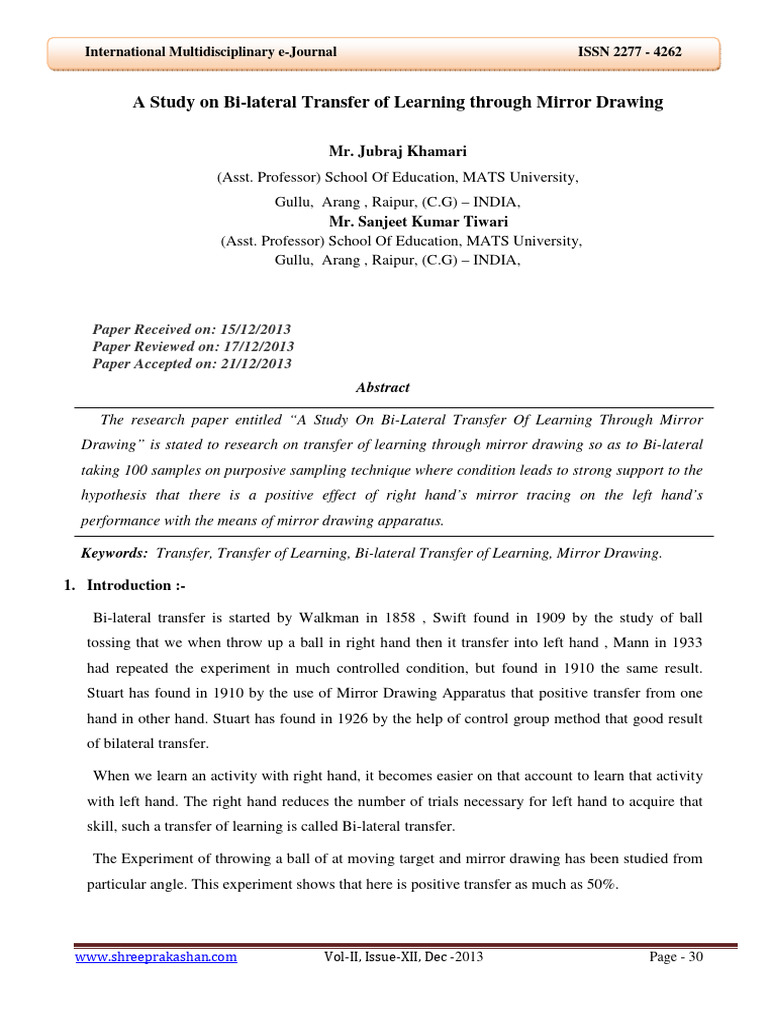 Bilateral Learning Transfer via Mirror Drawing | PDF | Learning ...