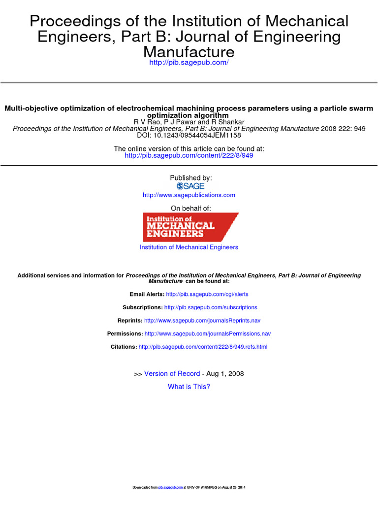 Multi-Objective Optimization of Electrochemical Machining Process Parameters Using A Particle ...
