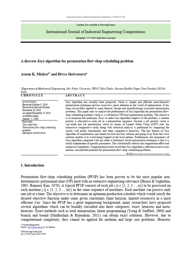 A Discrete Jaya Algorithm For Permutatio | PDF | Metaheuristic ...