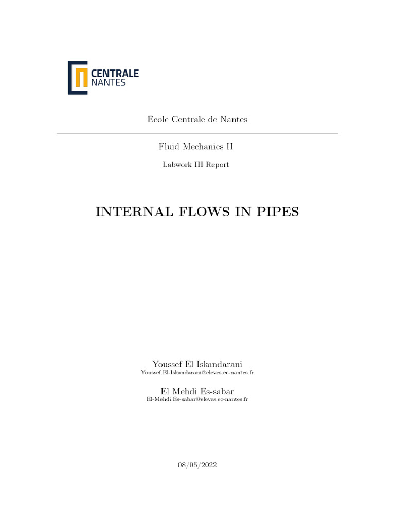 Fluid Mechanics Lab Report: Internal Flows in Pipes | PDF | Fluid ...