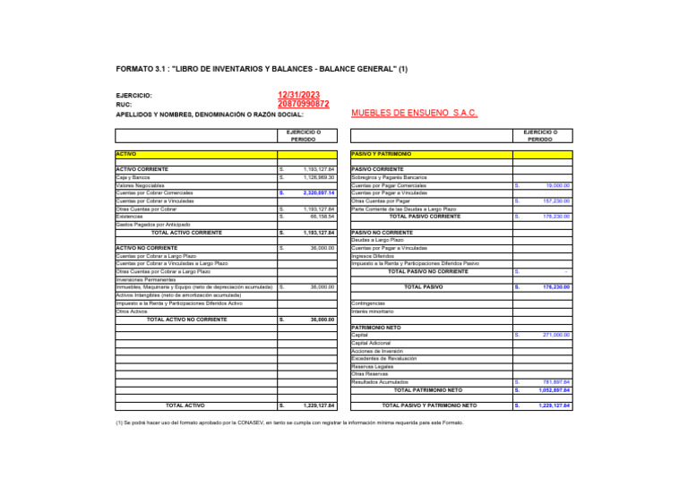 Formato3.1 Balance Inicial Final | PDF | Activo fijo | Hoja de balance