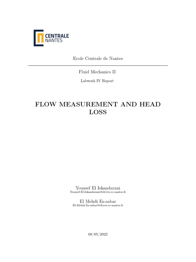 FM - Lab: Flow Measurement and Head Loss | PDF | Flow Measurement | Pressure