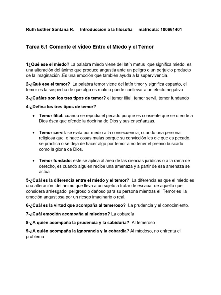 Entre El Miedo y El Temor | PDF