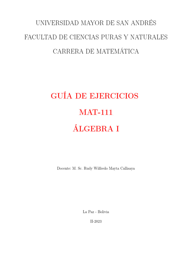 Guia de Ejercicios MAT-111 Algebra I UMSA | PDF | Proposición | Entero