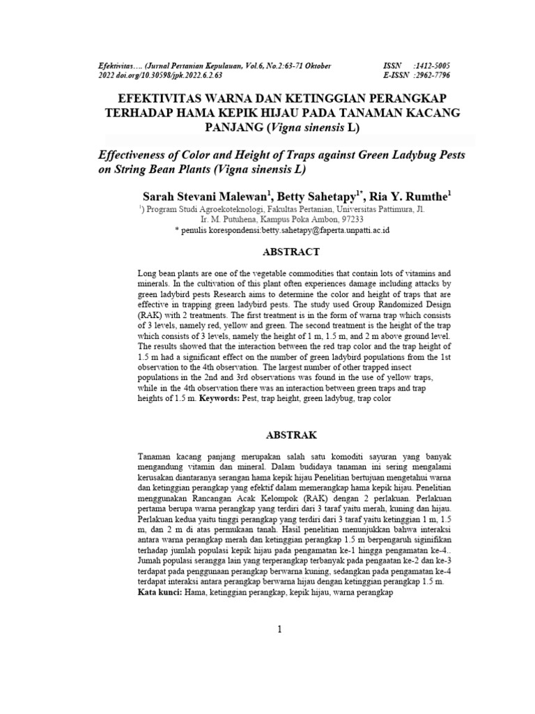 Jurnal Penggunaan Perangkap Kuning | PDF | Griya & Taman | Sains ...