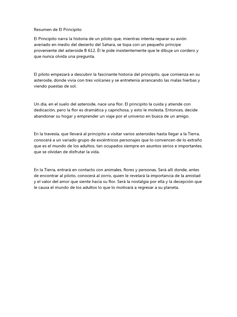 Resumen Del Principito | PDF | El Principito