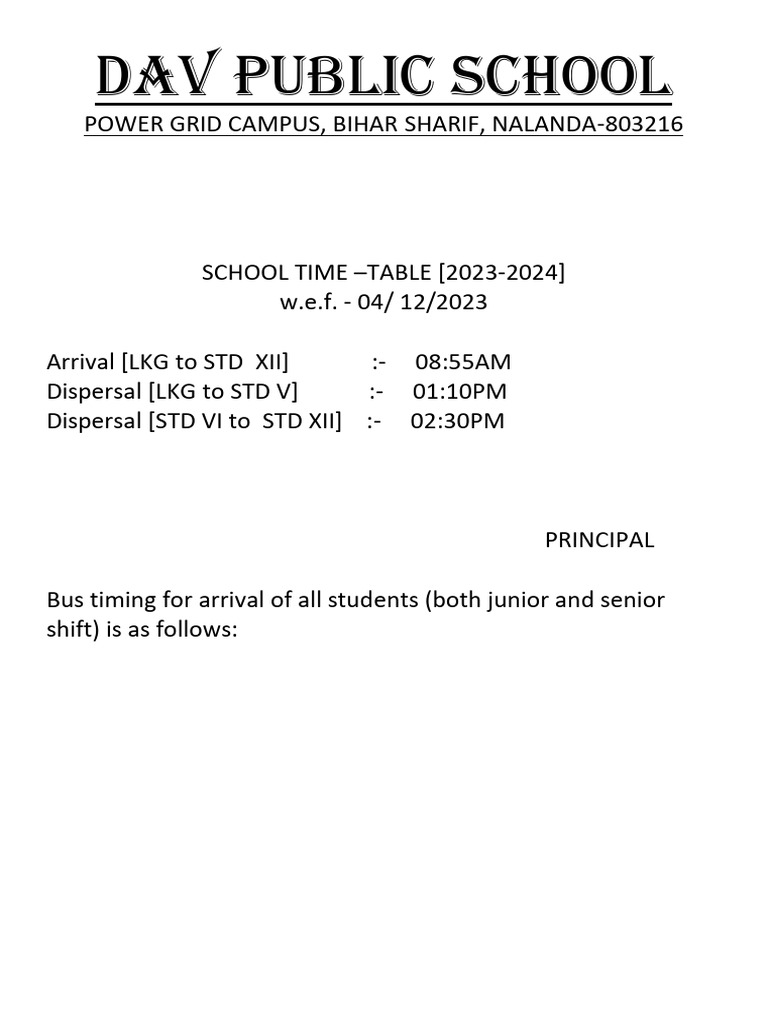 New Bus Timing Session 2023-2024 | PDF