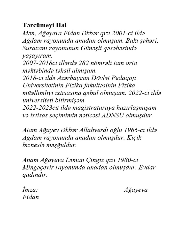 Tərcüməyi Hal | PDF