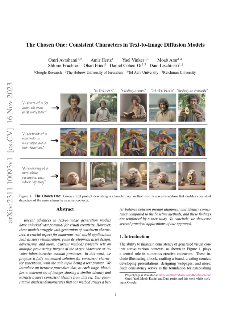 The Chosen One: Consistent Characters in Text-to-Image Diffusion Models | PDF