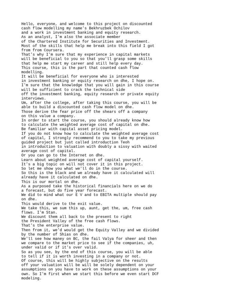 Introduction To DCF - Transcript | PDF | Valuation (Finance ...