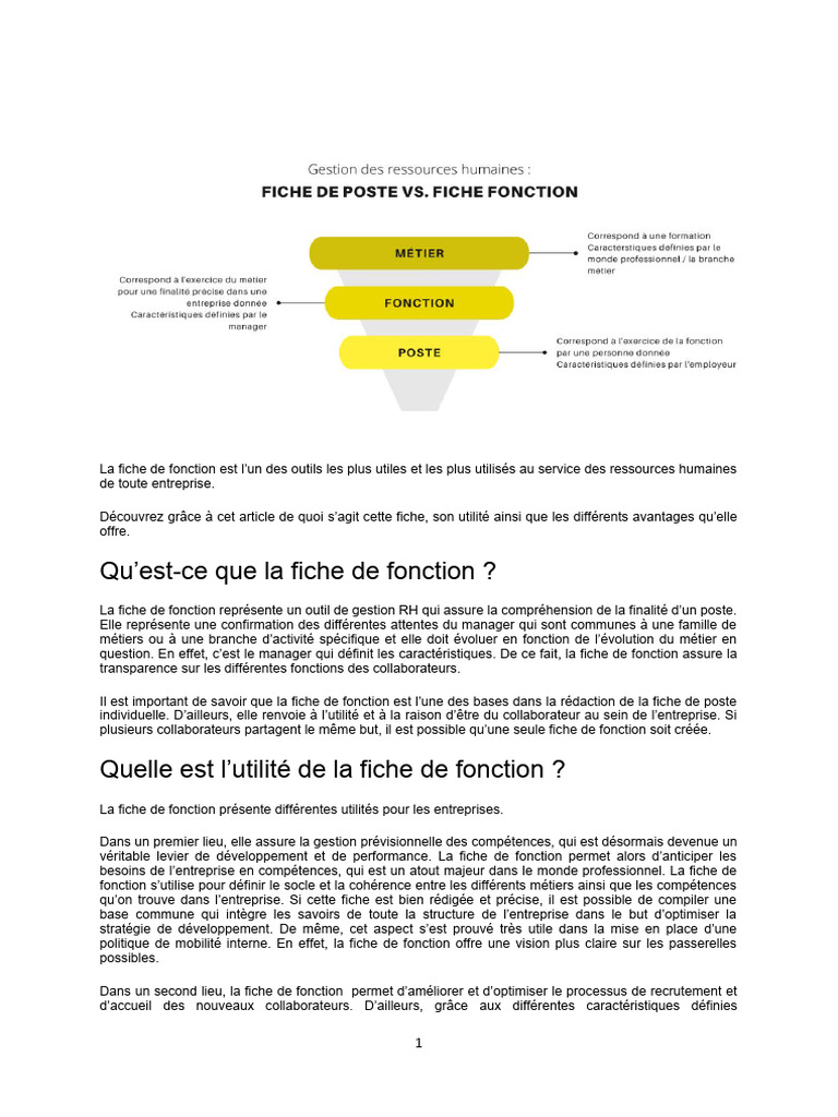 Fiche de fonction : définition et utilité | PDF | Gestion des ...